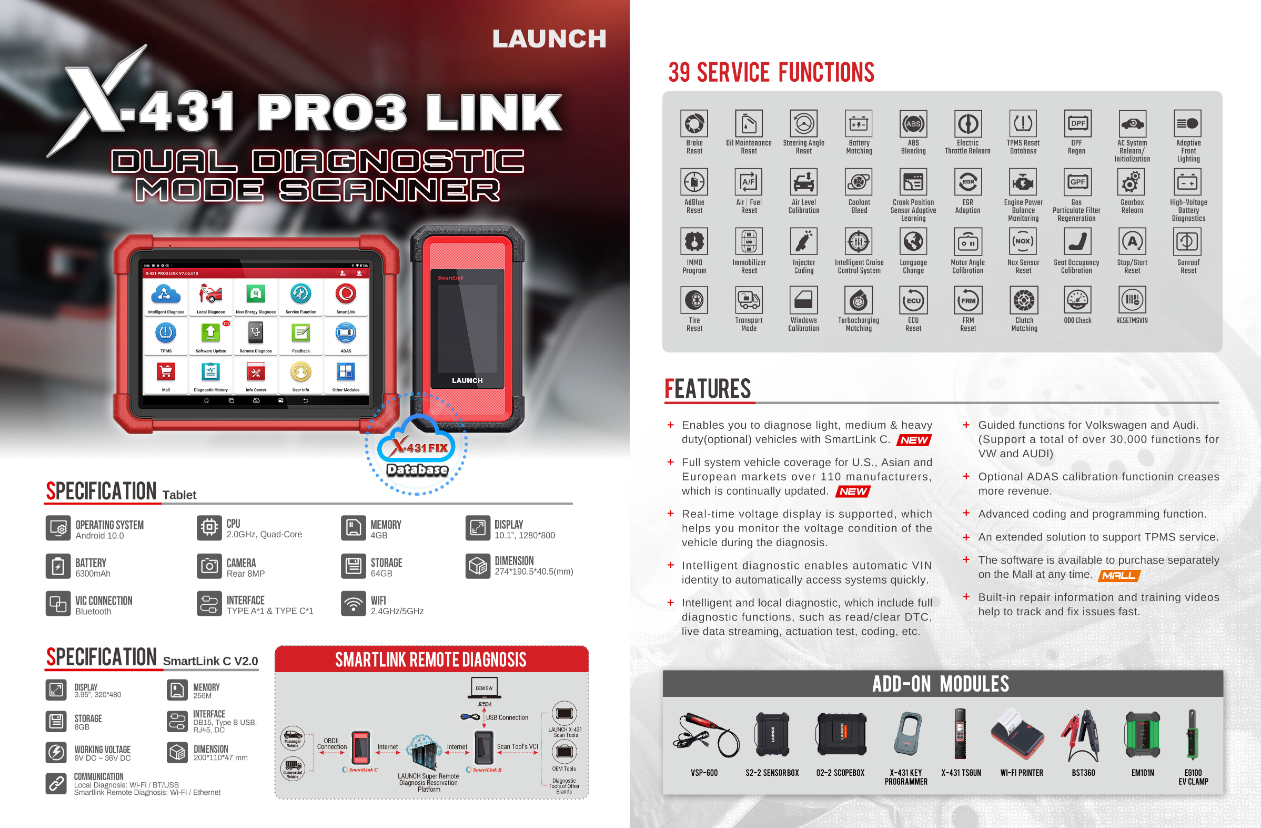 Launch X-431 Pro3 Link Dual Diagnostic Mode Scanner - autosupply.co.za