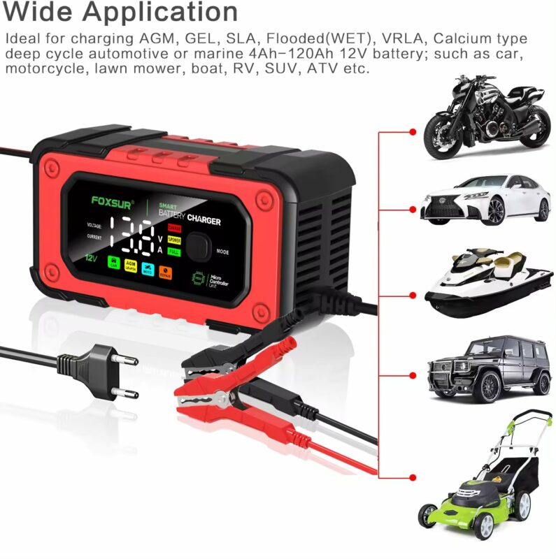 Smart Battery Charger 12V 7A LCD Display | Automatic Lead-Acid AGM Gel ...