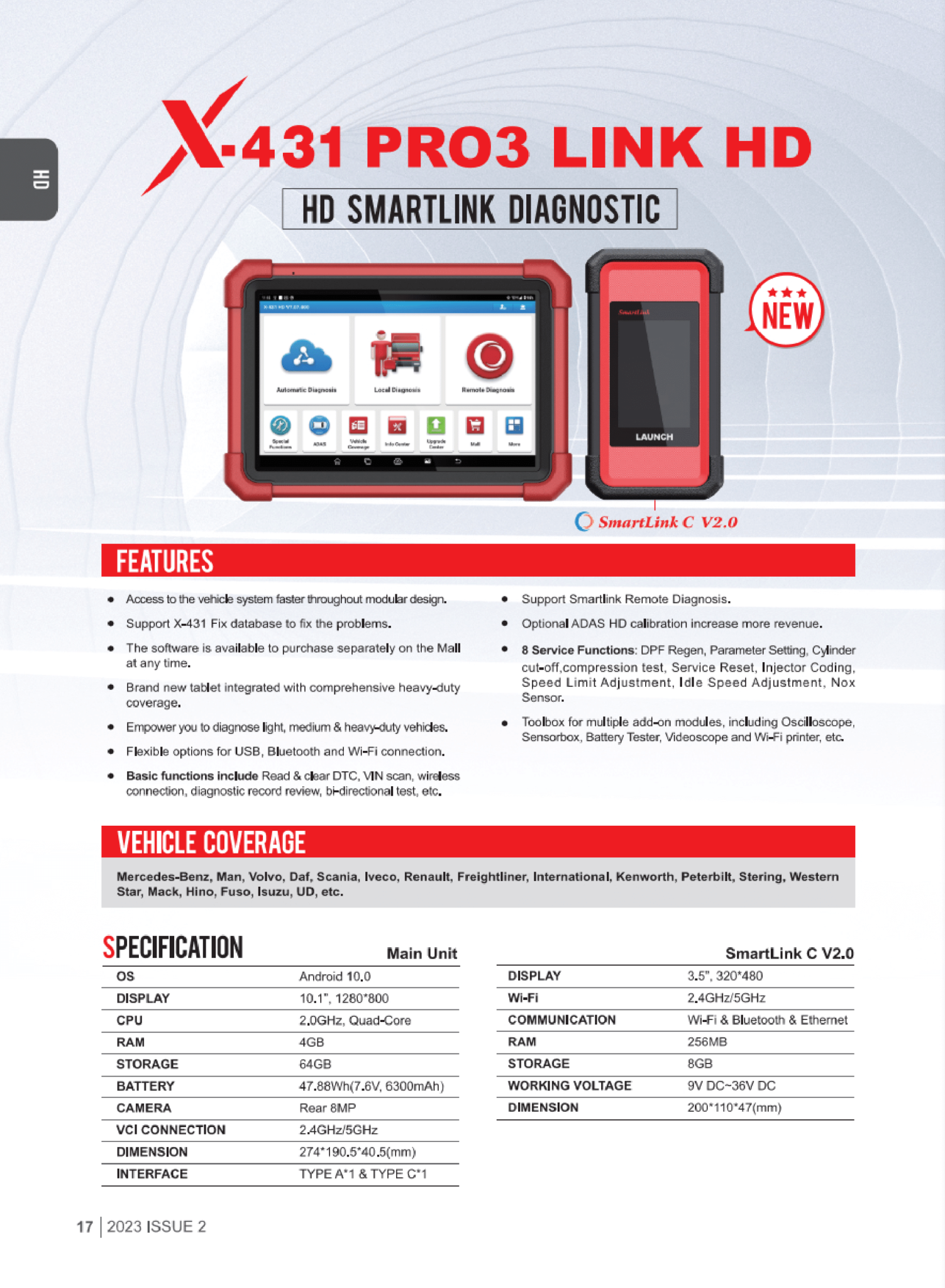 Launch X-431 Pro3 Link HD (Commercial Vehicles) + SmartLink C V2.0 ...